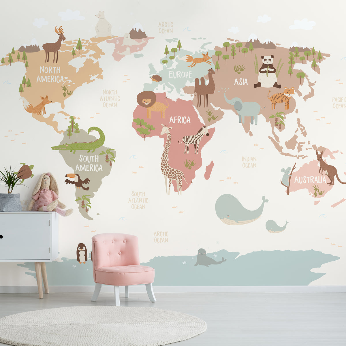 Animals World Map Cream Wall Mural – SirFace Graphics