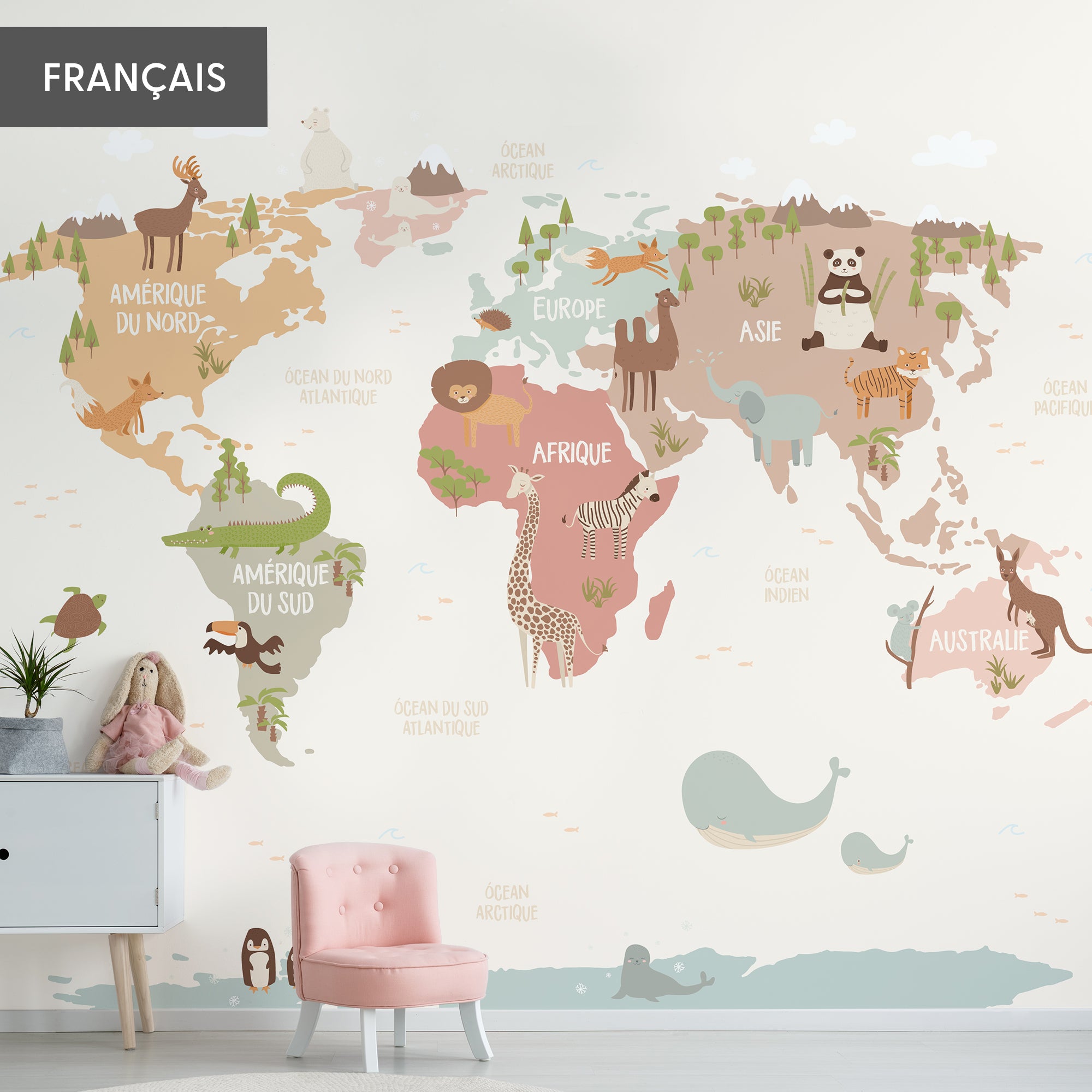 Animals World Map Cream Wall Mural – SirFace Graphics