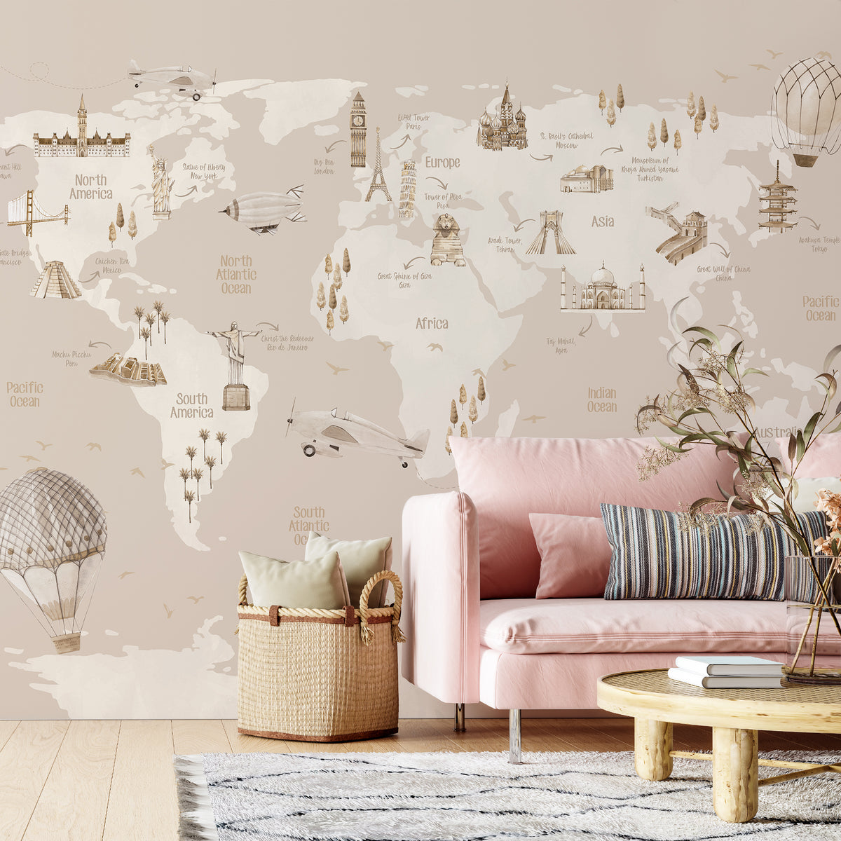 Landmarks World Map Cream Wall Mural – SirFace Graphics